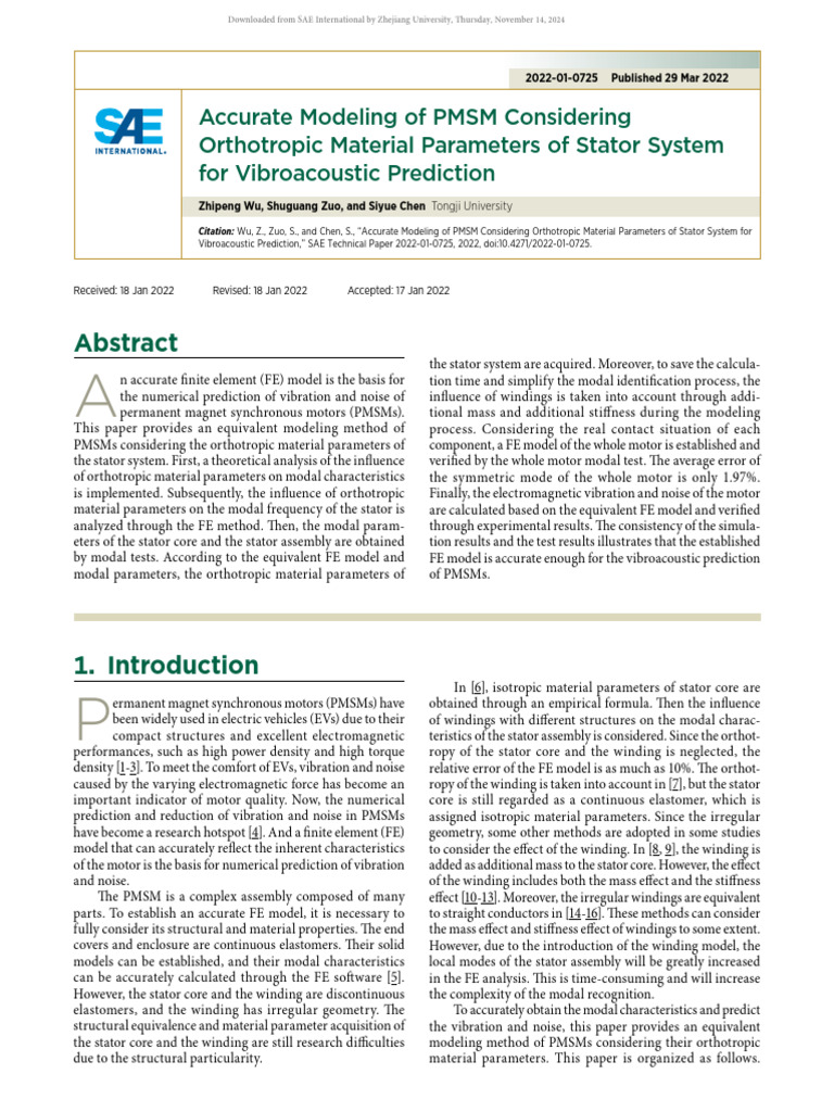 Accurate Modeling of PMSM Considering | PDF | Electric Motor ...