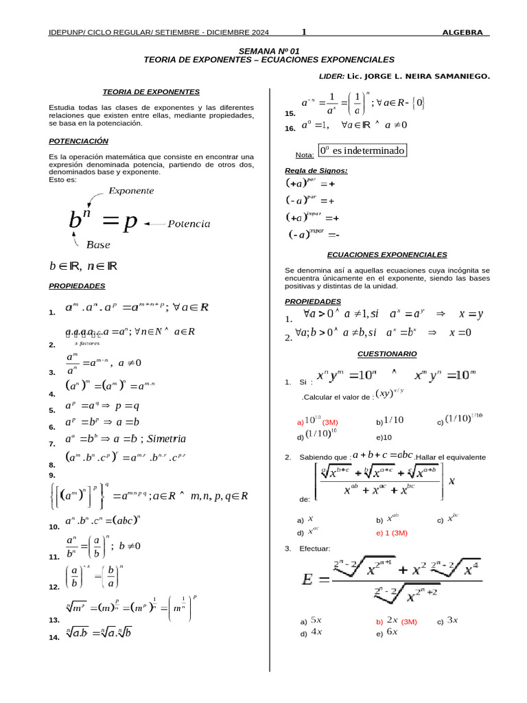 Semana 01 Algebra Regular Setiembre - Diciembre 2024 - Docentes | PDF ...