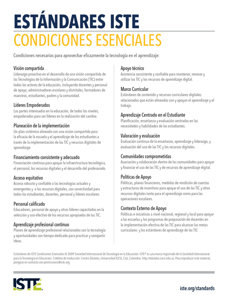 ISTE_Americas_Standards_Essential Conditions_Spanish_01-2020_v1 | PDF ...