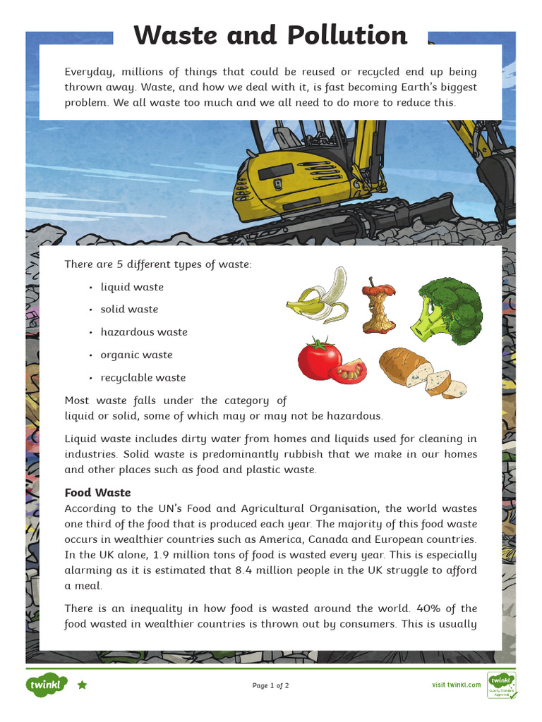 t2 e 5174 Uks2 Differentiated Waste and Pollution Reading Comprehension ...