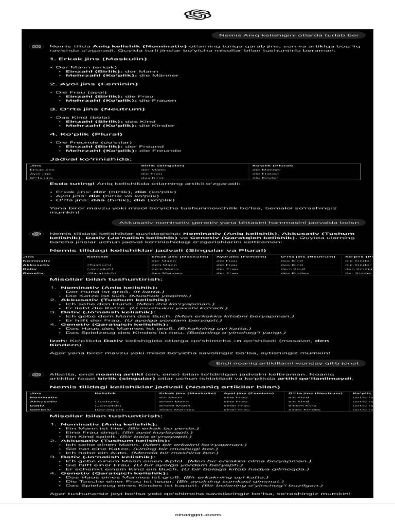 Nemis Tilida Aniq Kelishik | PDF