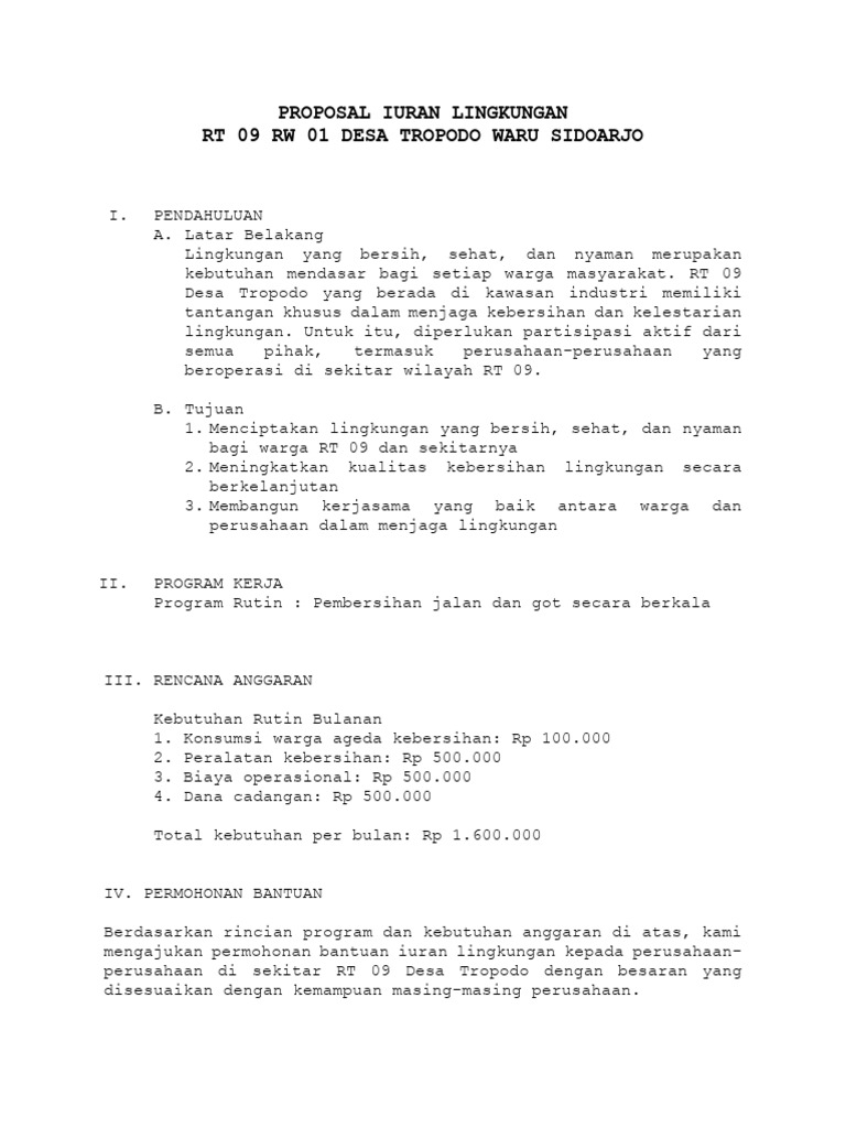 Proposal-Iuran-Lingkungan RT 09 | PDF