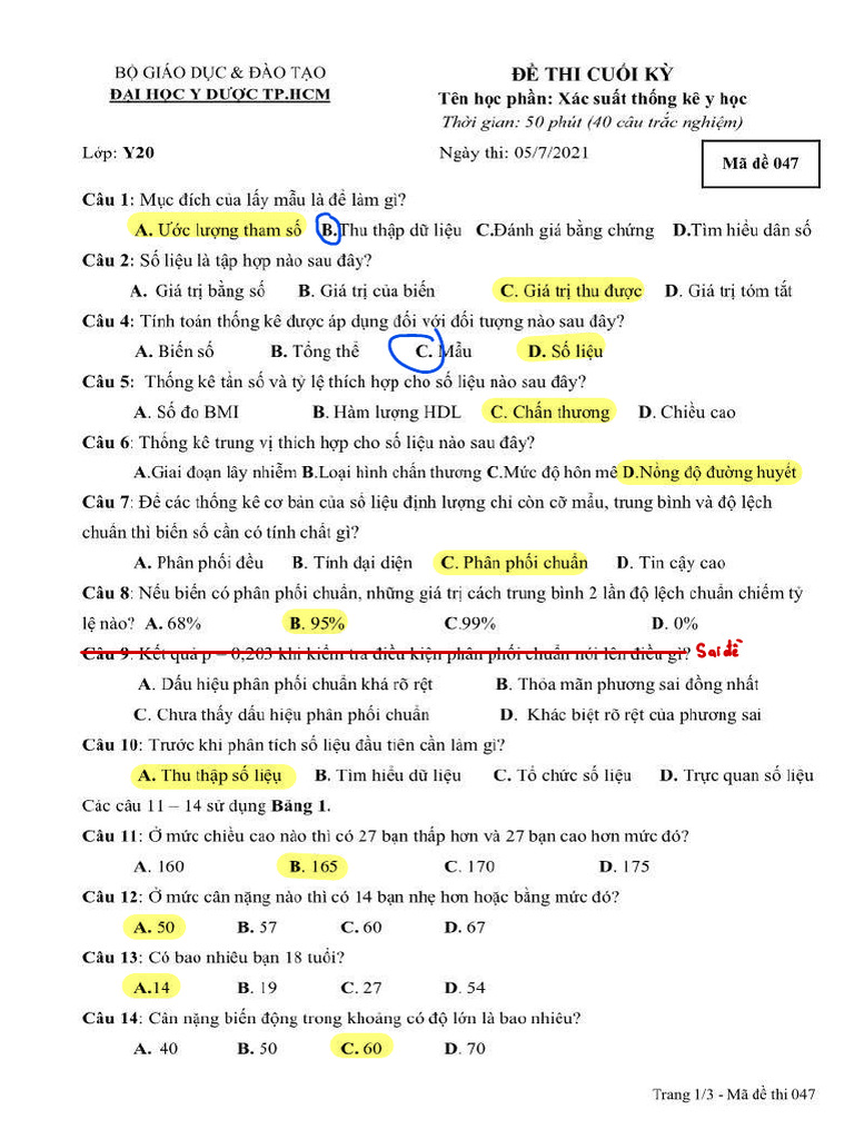 Y20 (Có Đáp Án) | PDF