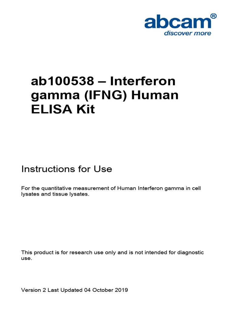 Human Interferon Gamma ELISA Kit Guide | PDF | Elisa | Laboratories