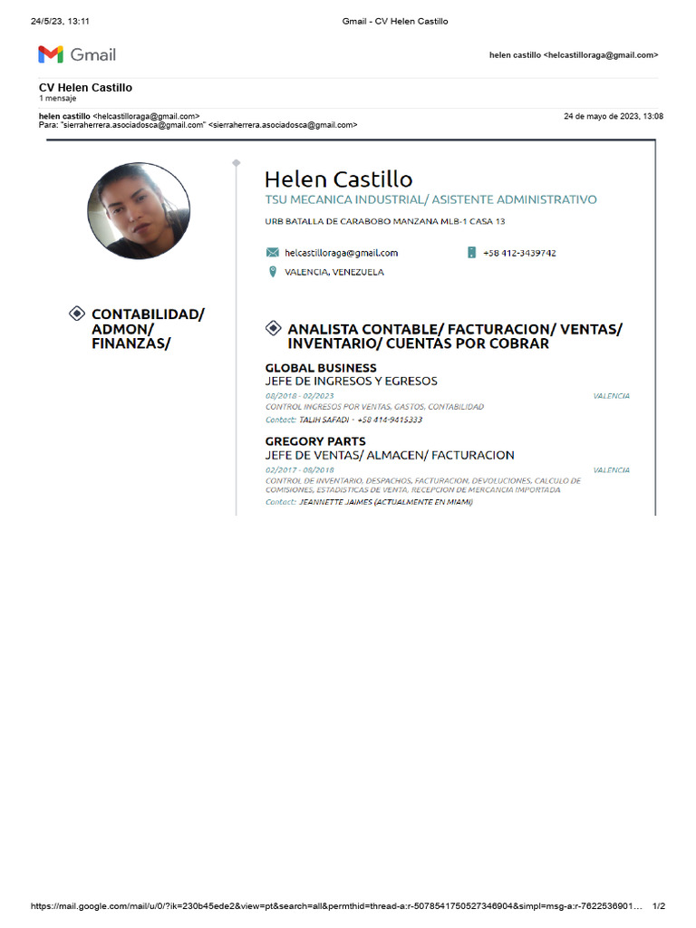 Gmail - CV Helen Castillo | PDF