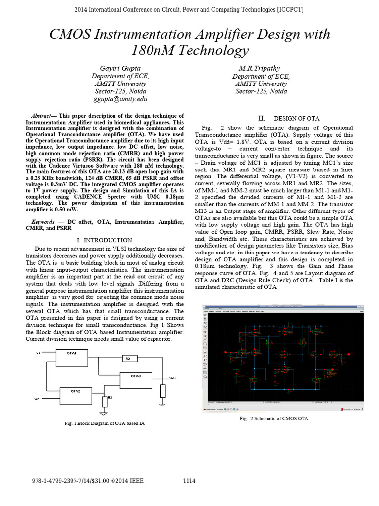 CMOS Instrumentation Amplifier Design | PDF | Amplifier | Electronic ...