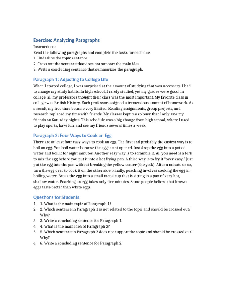 Analyzing Paragraphs Exercise | PDF