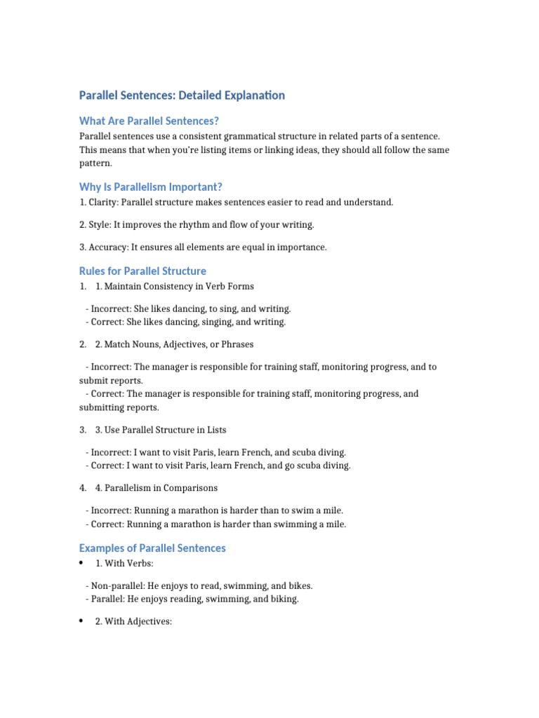 Parallel Sentences Explanation | PDF | Verb | Adjective