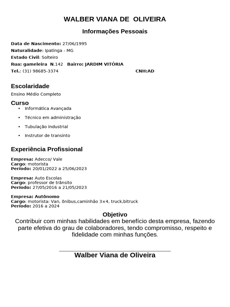 Cópia de Curriculo Walber Viana de Oliveira | PDF