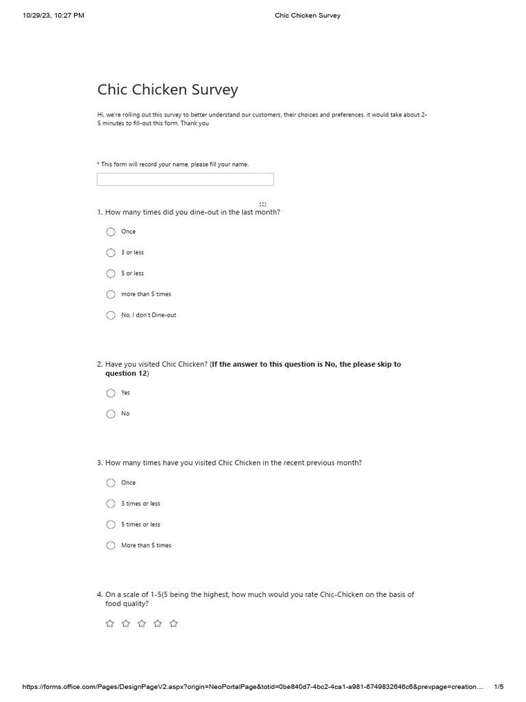 Chic Chicken SurveyIIM | PDF