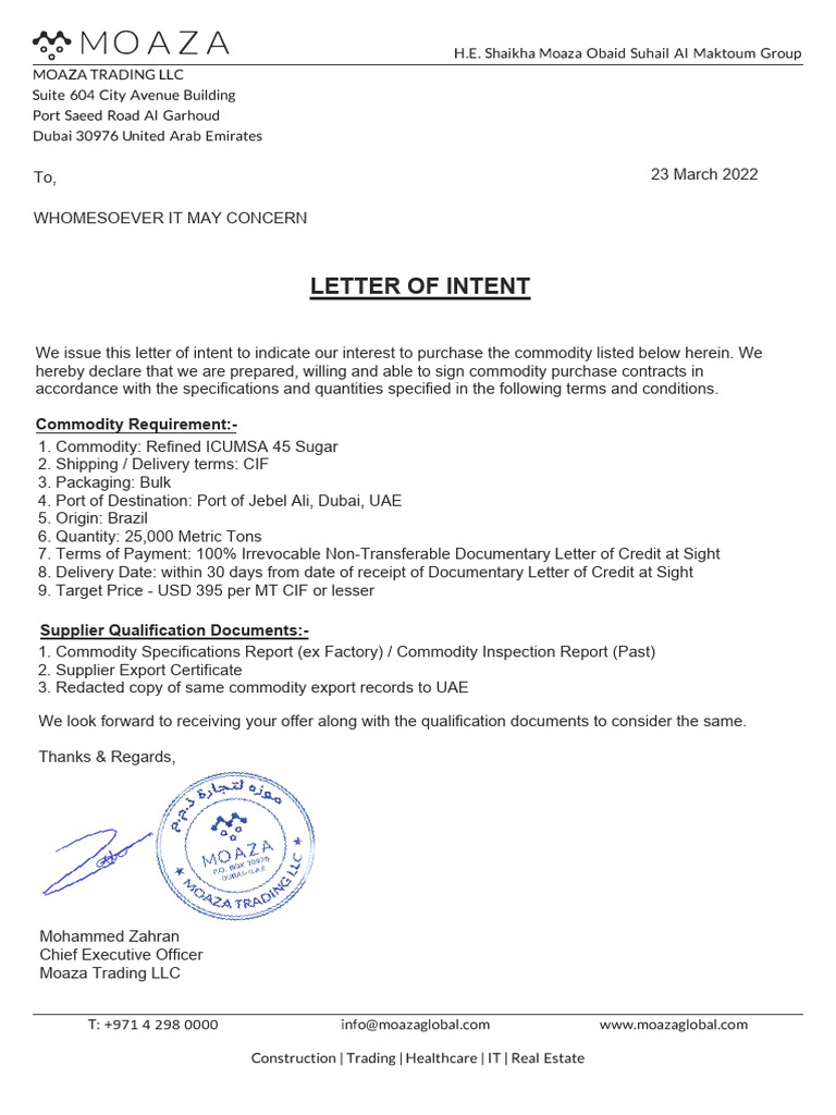 23.03.2022 - Brazilian Icumsa 45 Sugar LOI | PDF