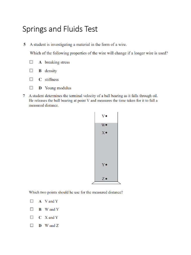 Springs and Fluids Test | PDF
