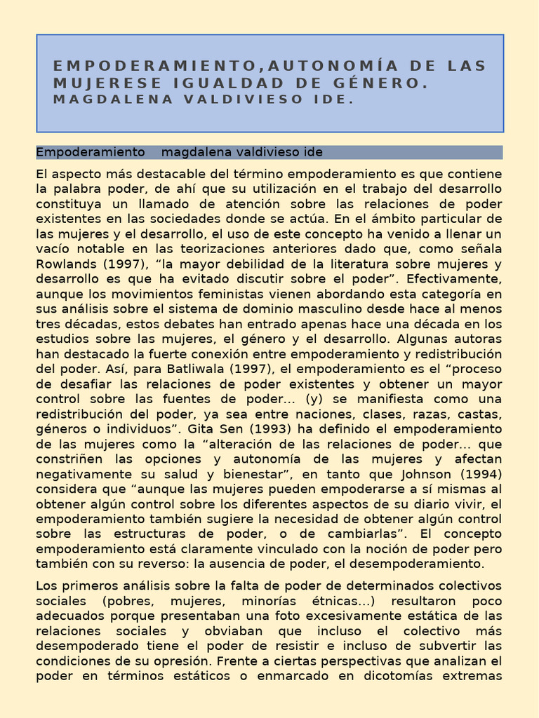Autonomía y Empoderamiento Poder | PDF | Empoderamiento | Autonomía