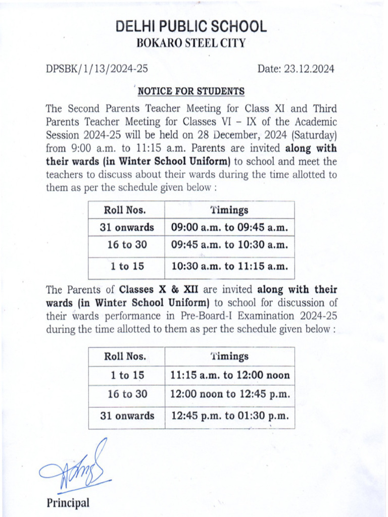 Notice For Students PTM Open Day 28.12.2024 | PDF