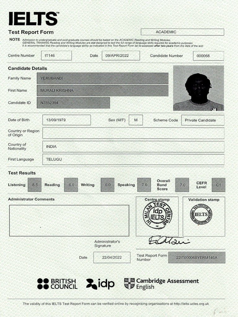 IELTS Academic Test Report Score | PDF