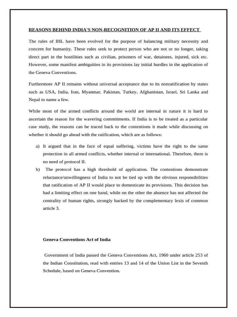 India’s Non-Ratification of AP II Explained | PDF | International ...