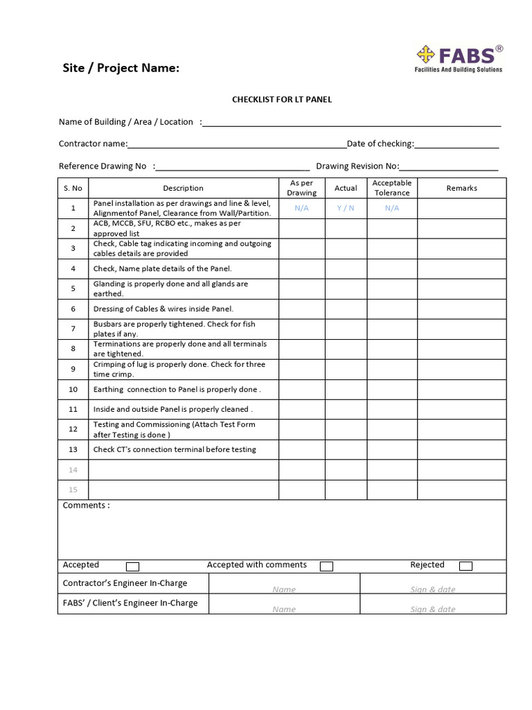 12.00 - Checklist - LT Panel | PDF