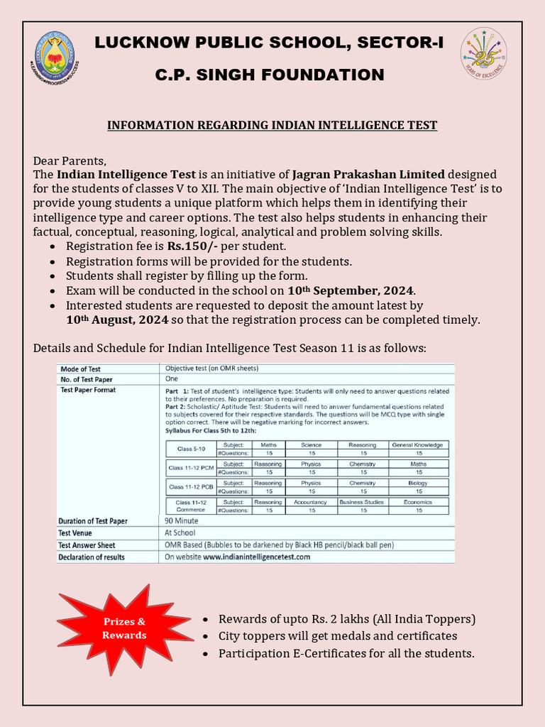 Indian Intelligence Test 2024 Details | PDF