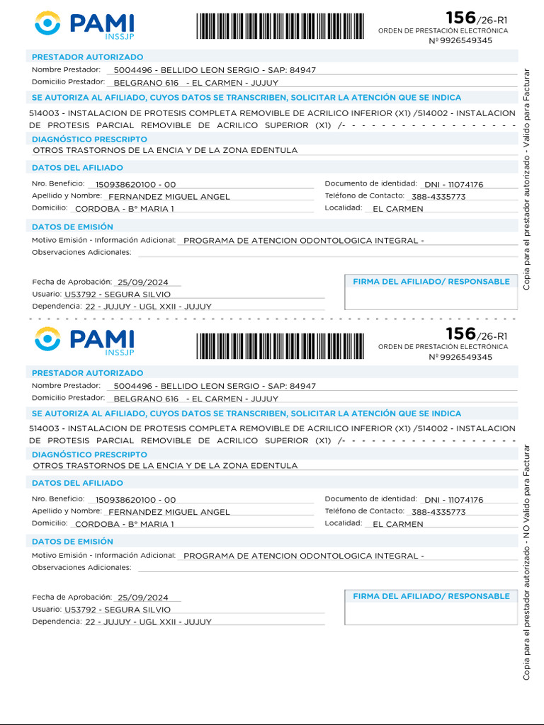 Orden Prestacion N 9926549345 | PDF | Documento de identidad | Privacidad