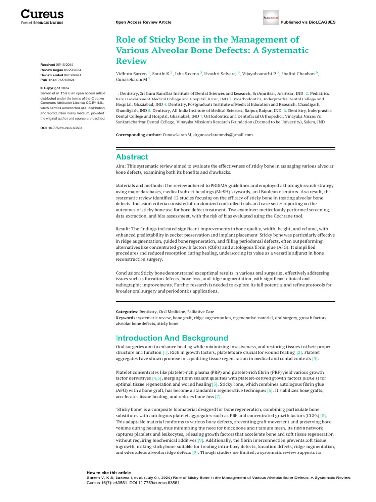 Role of Sticky Bone in the Management | PDF | Medical Specialties