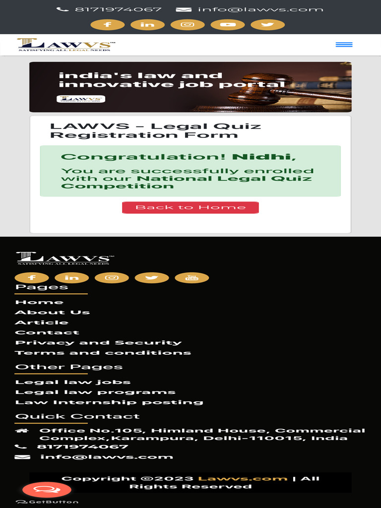 National Legal Quiz Competition - LAWVS | PDF