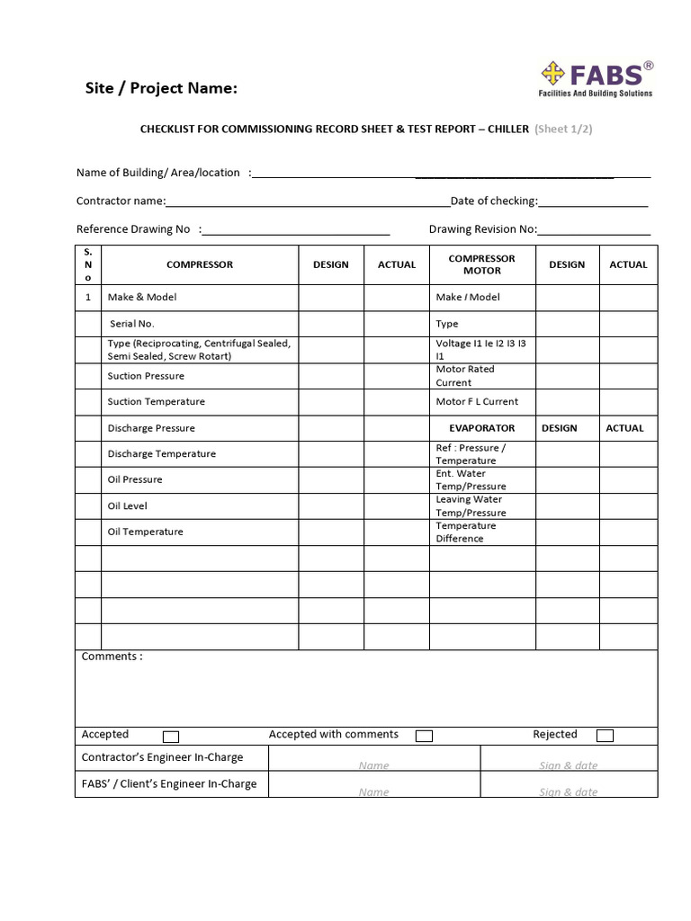 24.00_ Checklist_ Commissioning Test Reports Chiller | PDF | Gases ...