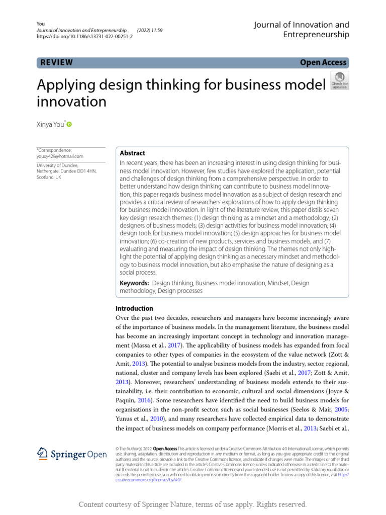 Applying Design Thinking For Business Model Innova | PDF | Design ...