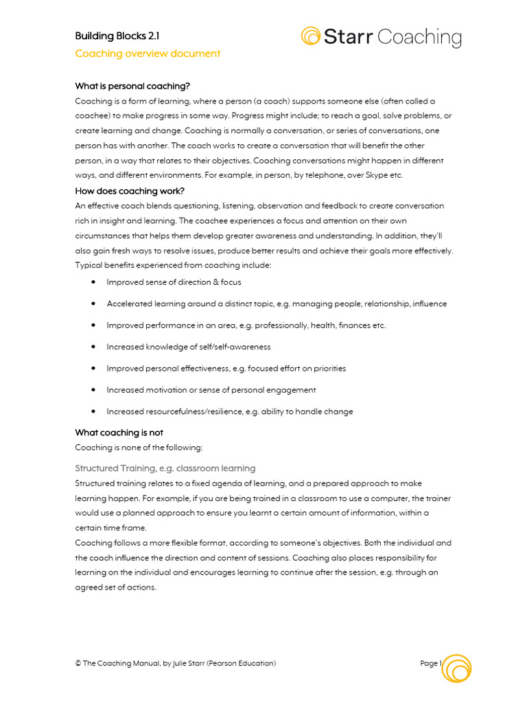 2.1 Coaching Overview Document | PDF | Psychotherapy | Learning