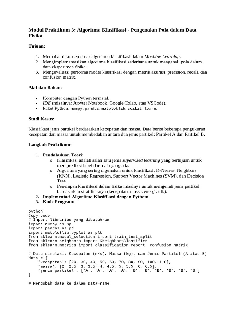 Modul Praktikum 3 - Algoritma Klasifikasi - Pengenalan Pola Dalam Data Fisika | PDF