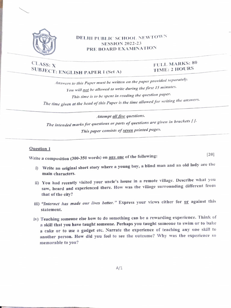 DPS Newton Eng Lang preboard 2023 | PDF | Tiger