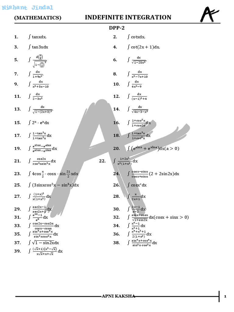 DPP - 02 _ Indefinite Integration NJ_247 | PDF
