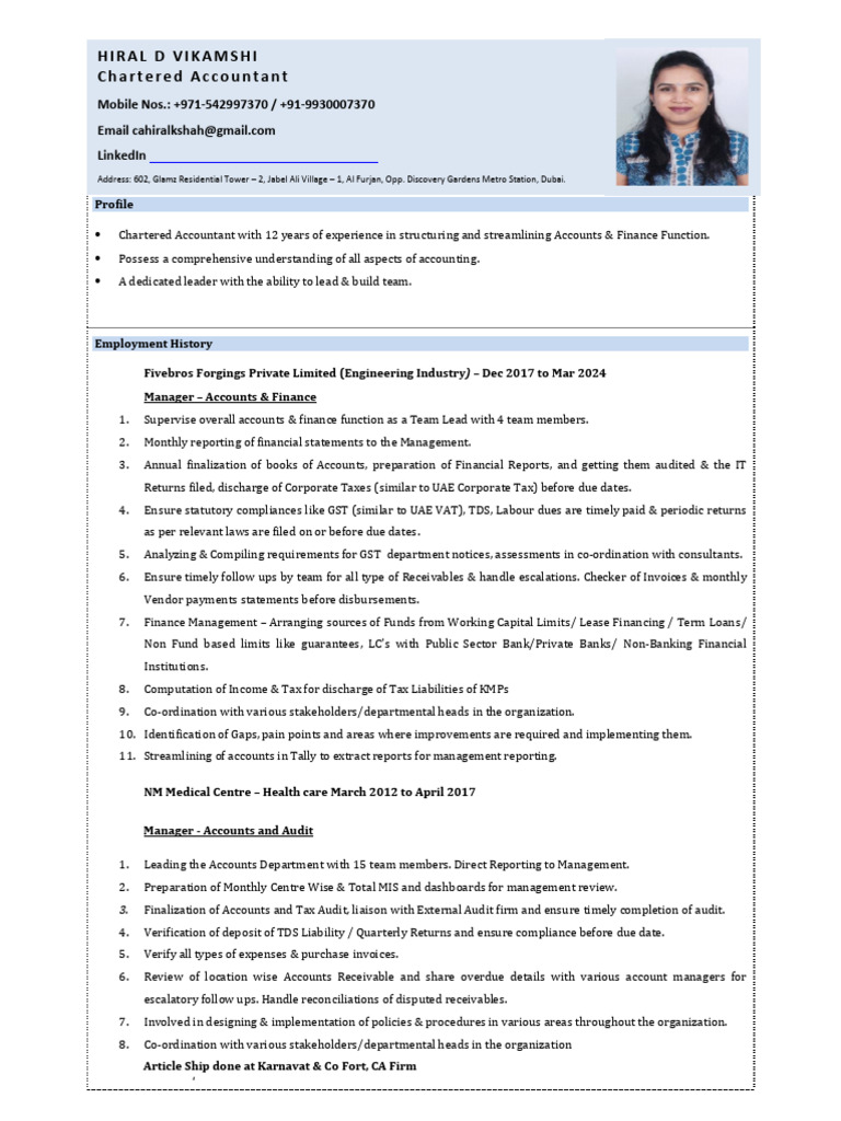 Resume- Hiral | PDF | Audit | Taxes