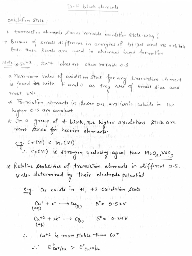 d f block Oxidation state and Ionisation enthalpy | PDF