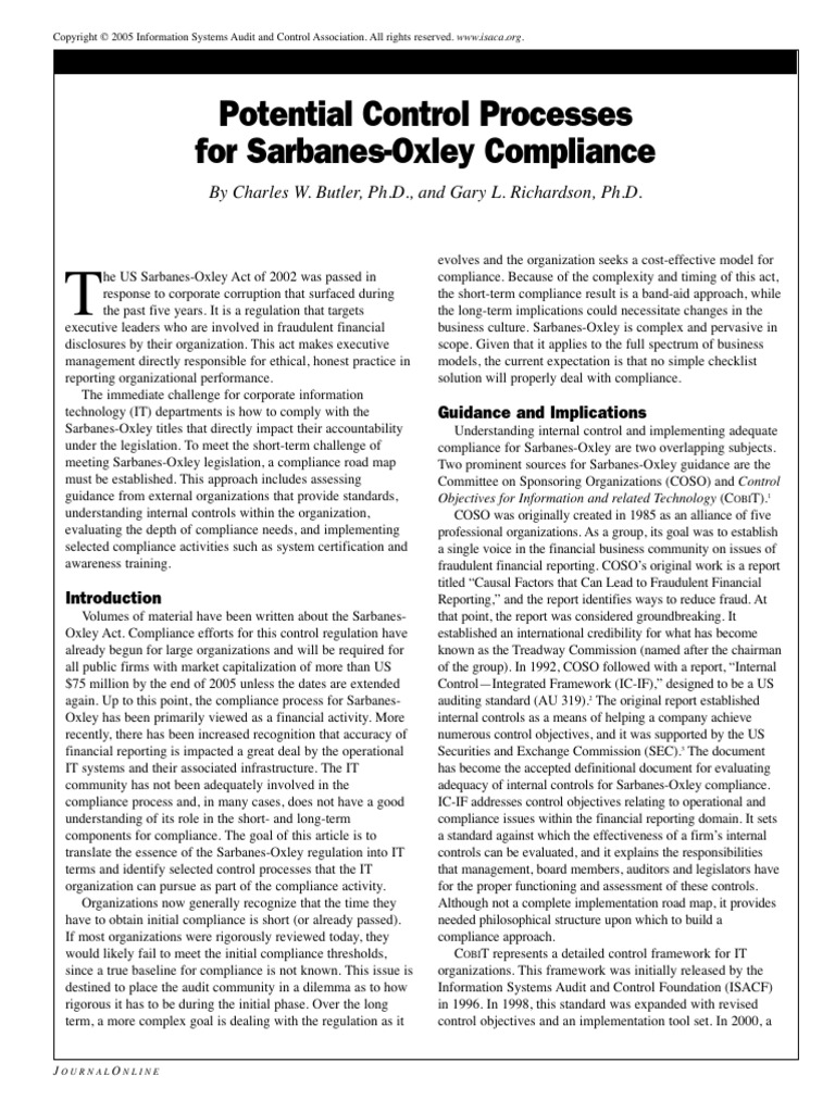 SOX Control processes | PDF | Internal Control | Regulatory Compliance