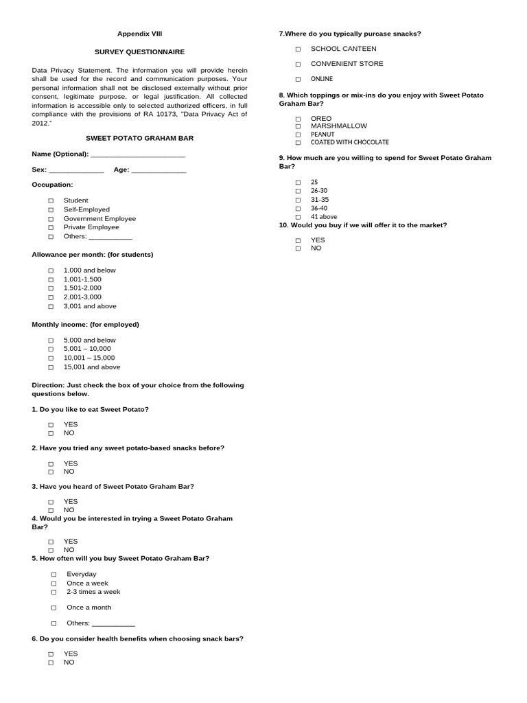 Sweet Potato Snack Survey | PDF