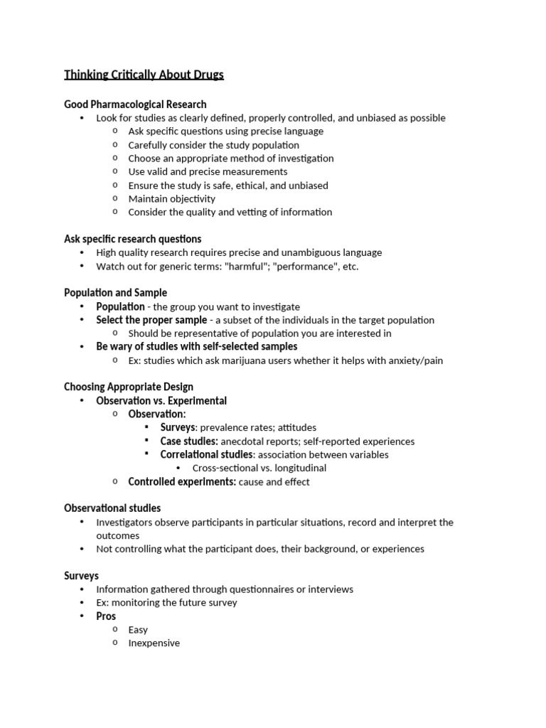 Week 3 - Thinking Critically About Drugs | PDF | Experiment | Sampling ...