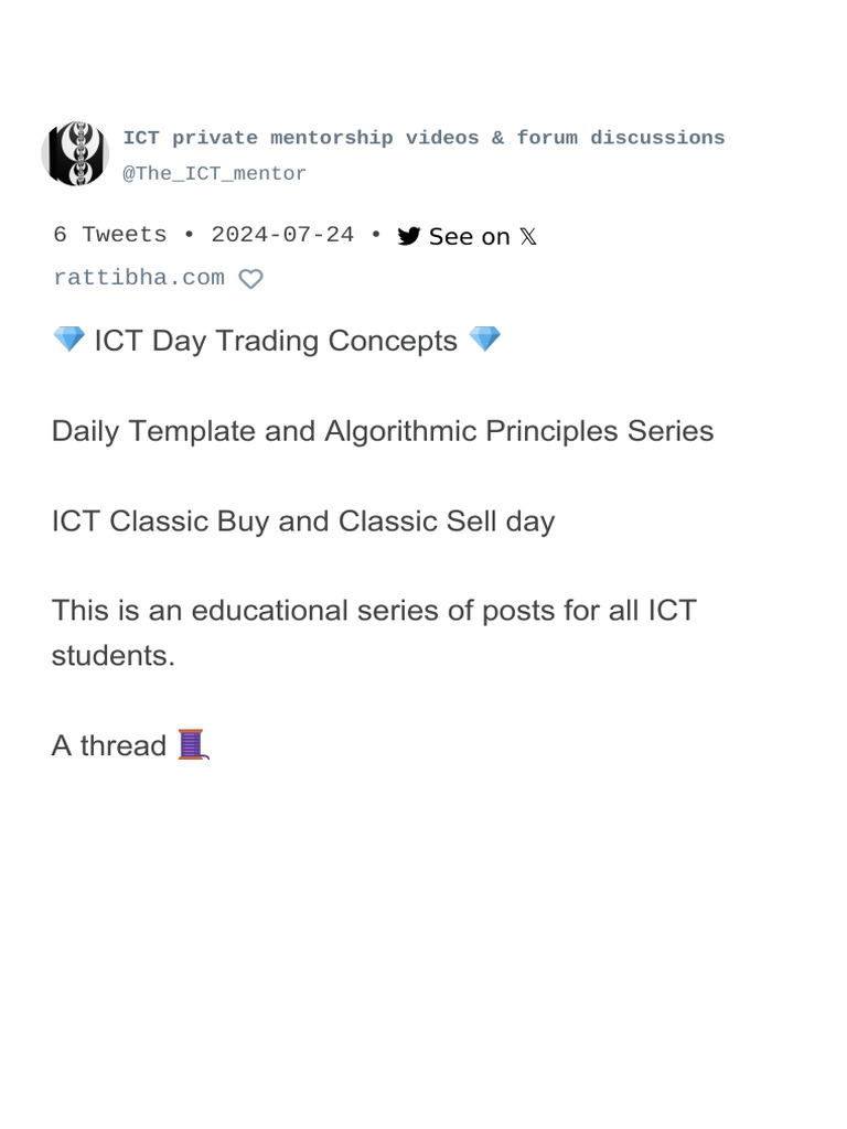? Ict Day Trading Thread by the Ict Mentor Jul 24, 24 From Rattibha | PDF