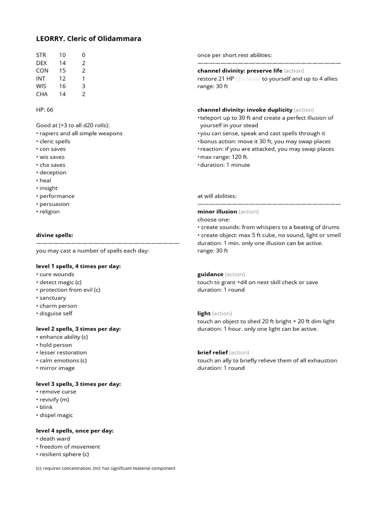 Leorry: Cleric of Olidammara 5E Guide | PDF