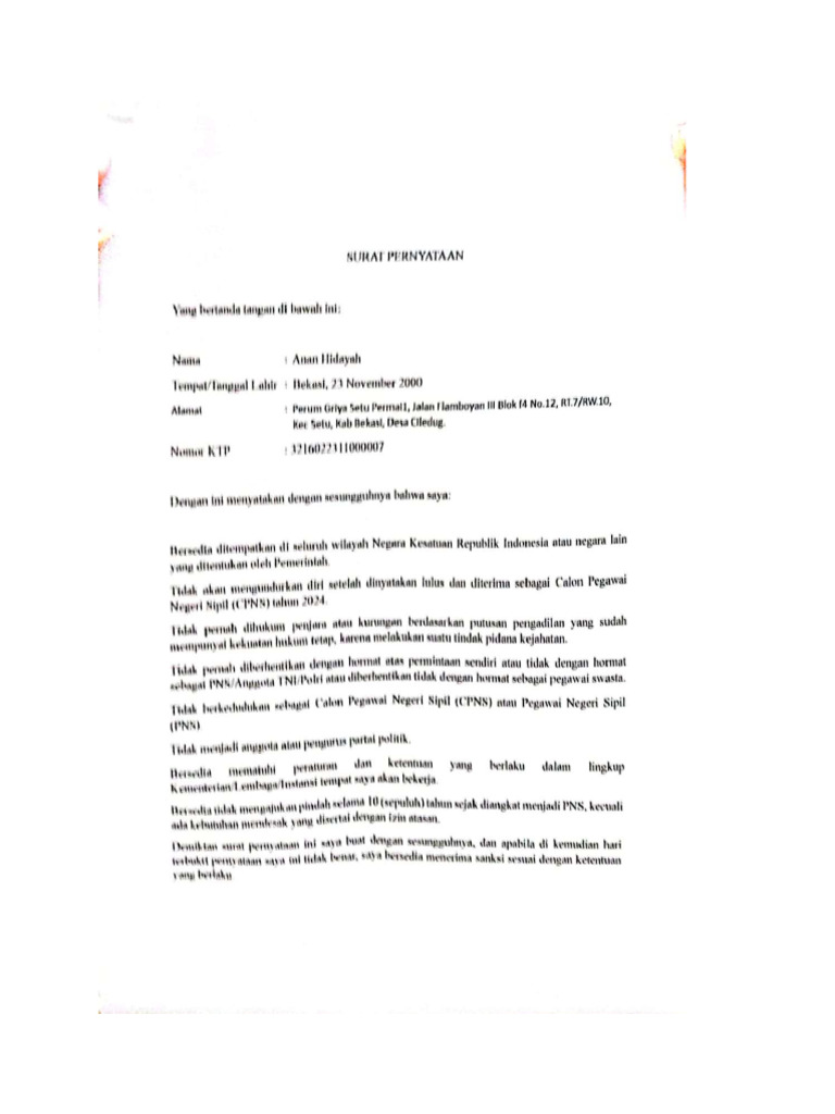 Surat Penyataan Cpns Scan | PDF