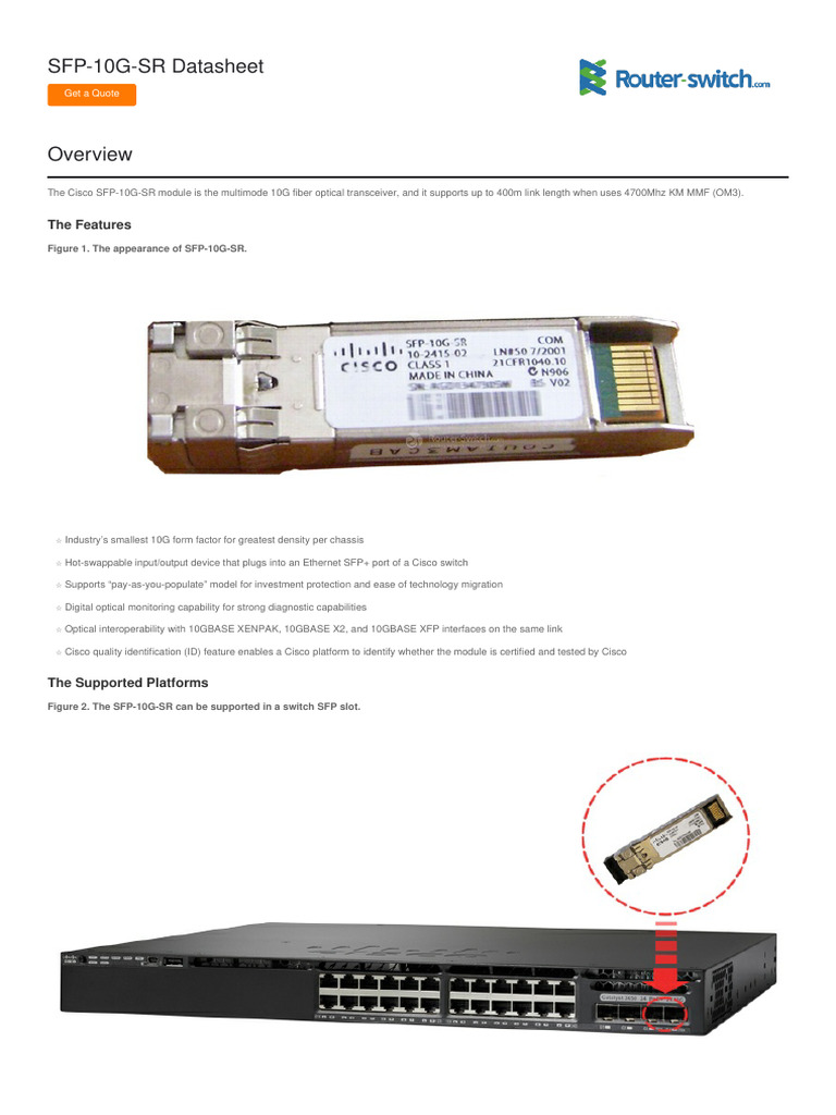 SFP 10g SR Datasheet | PDF | Network Switch | Computer Engineering