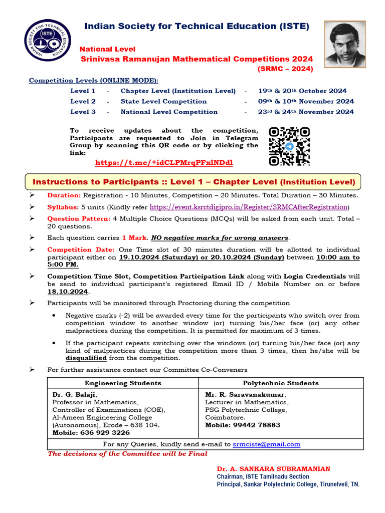 1. ISTE_Level 1_Instructions to Participants_SRMC 2024 | PDF | Computing