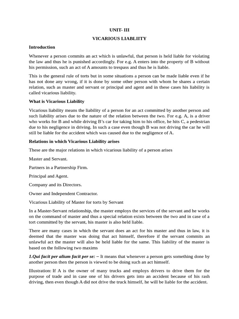 Unit - Iii - Law of Torts Lecture Notes | PDF | Legal Liability ...