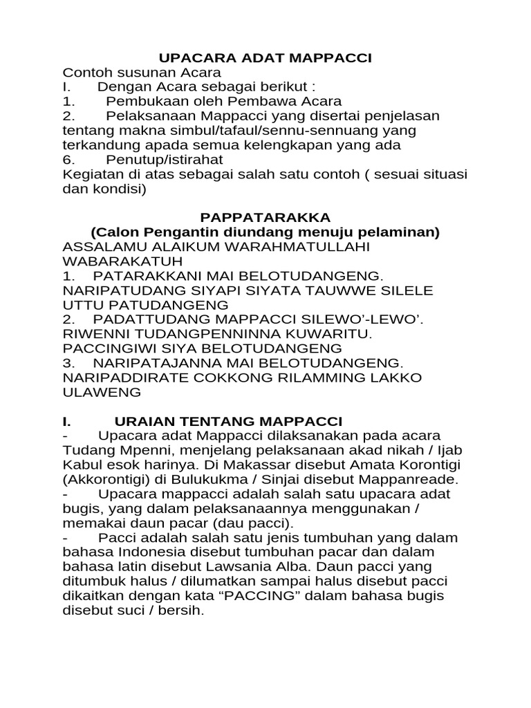 Makna dan Susunan Acara Mappacci | PDF