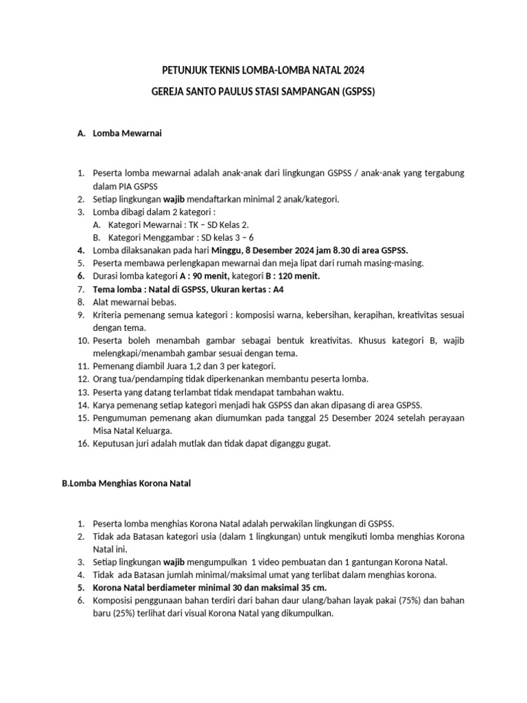 Juknis Lomba Natal 2024 | PDF