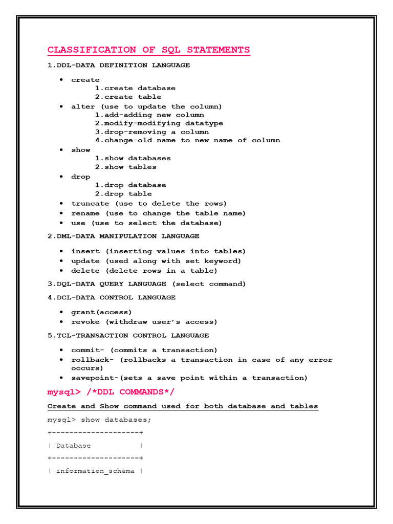 Classification of SQL Statements (Autosaved) | PDF | Data Management ... Classification of SQL Statements (Autosaved) | PDF | Data Management ...