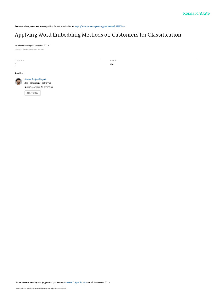 Applying Word Embedding Methods On Customers For Classification | PDF