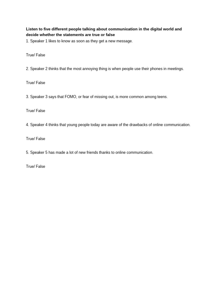 True - False Practice Test 3 | PDF | Communication