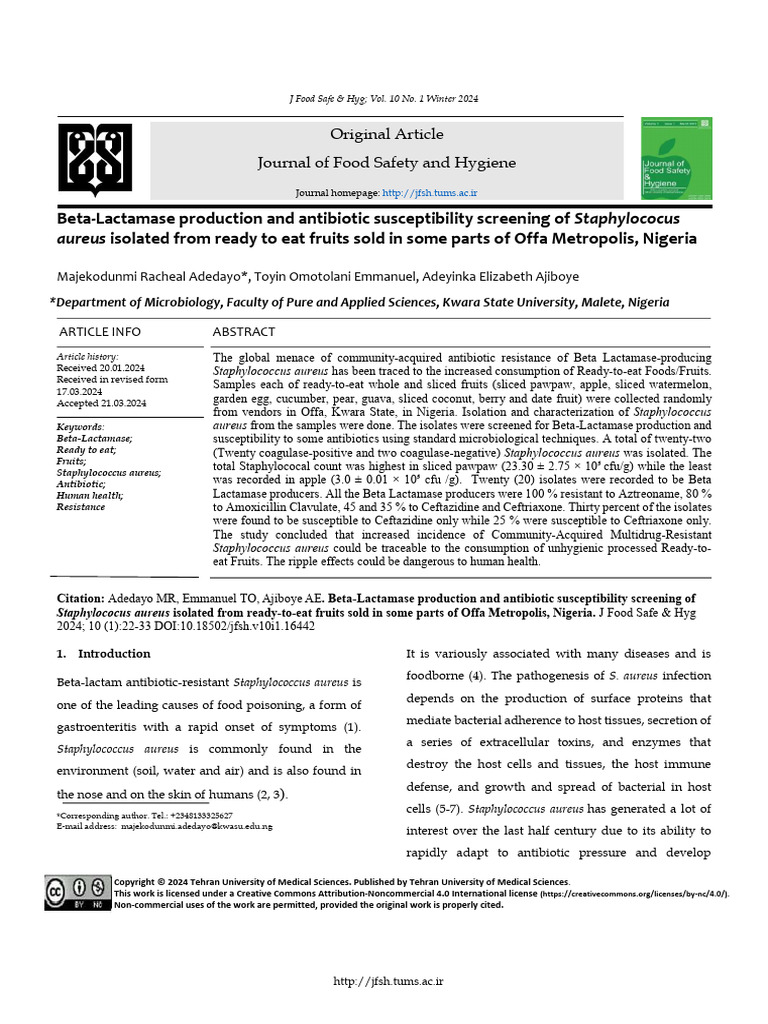 486-Article Text-2777-1-10-20240910 | PDF | Staphylococcus | Staphylococcus Aureus