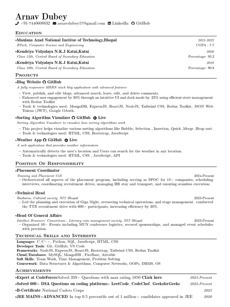 Arnav Resume Final | PDF | Databases | Information Technology