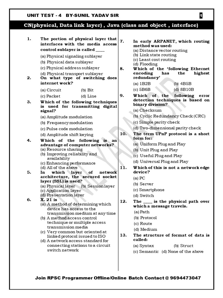 Rpsc Programmer Unit Test 04 Pdf Class Computer Programming Computer Network 5732